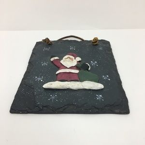 Holiday | Hanging Slate Tile Santa Plaque Rawhide Accent Snowflakes 3d ...